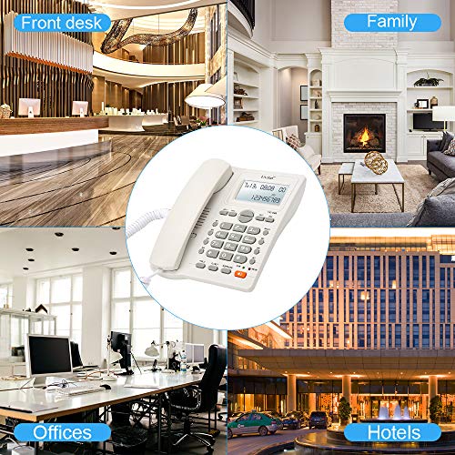 Desktop Corded Telephone, Hands-Free Calling, LCD Display, DTMF/FSK Dual System, Wired Landline ...