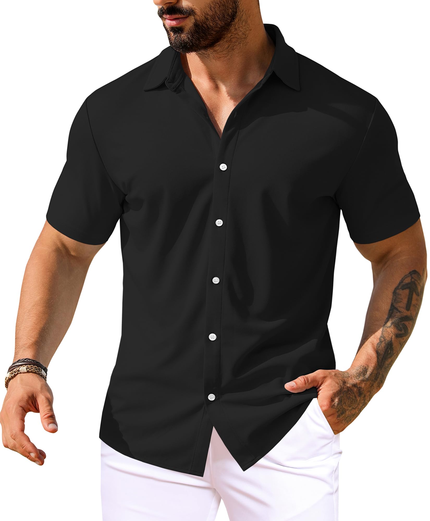URRU Mens Button Down Shirts Short Sleeve Summer Muscle Beach Casual ...