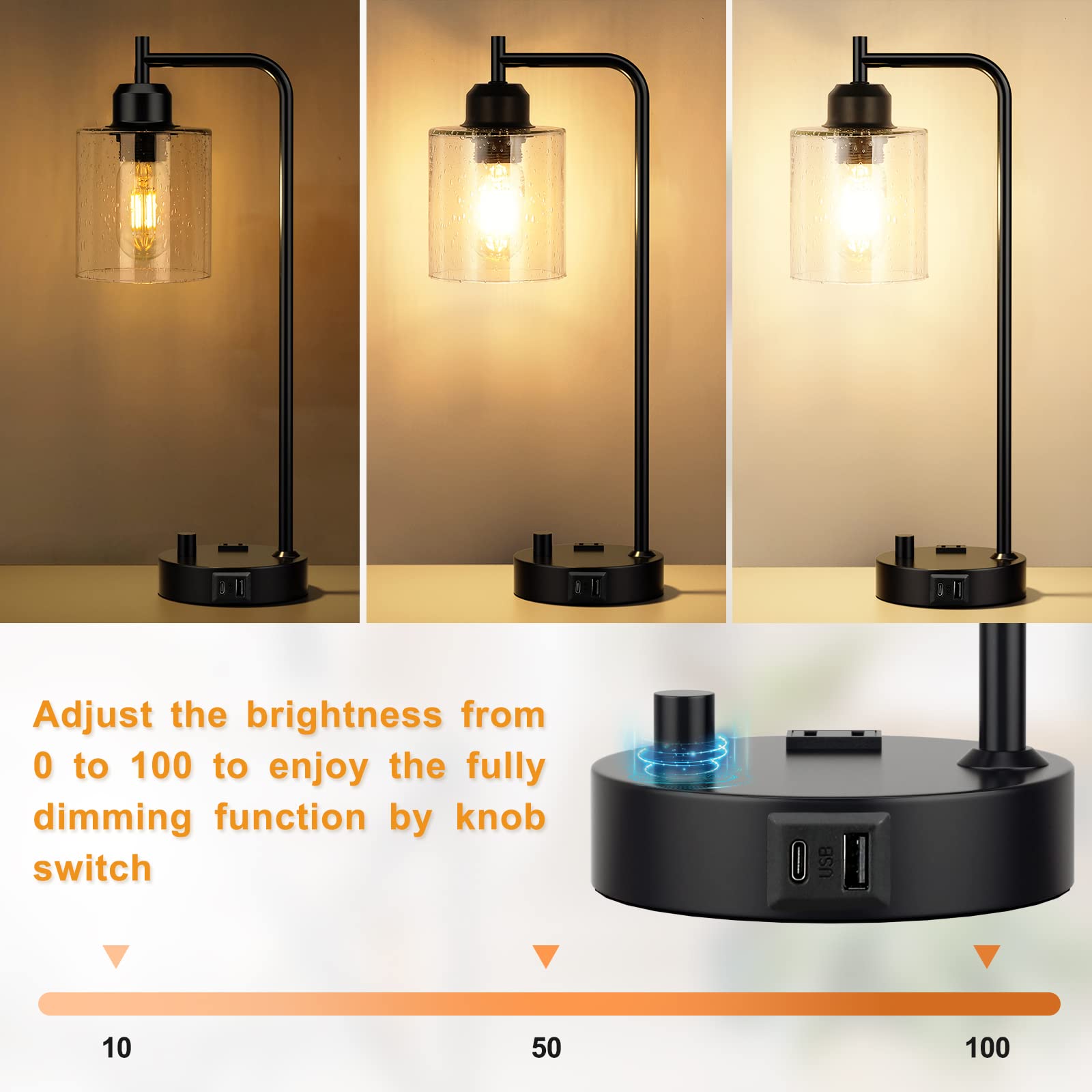 Mua Industrial Bedside Table Lamp for Bedroom - Nightstand Lamps with ...