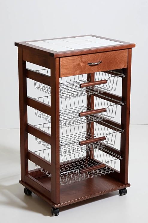 380052 Vegetable and Fruit Storage Unit with Drawer, Solid Wood, Walnut ...