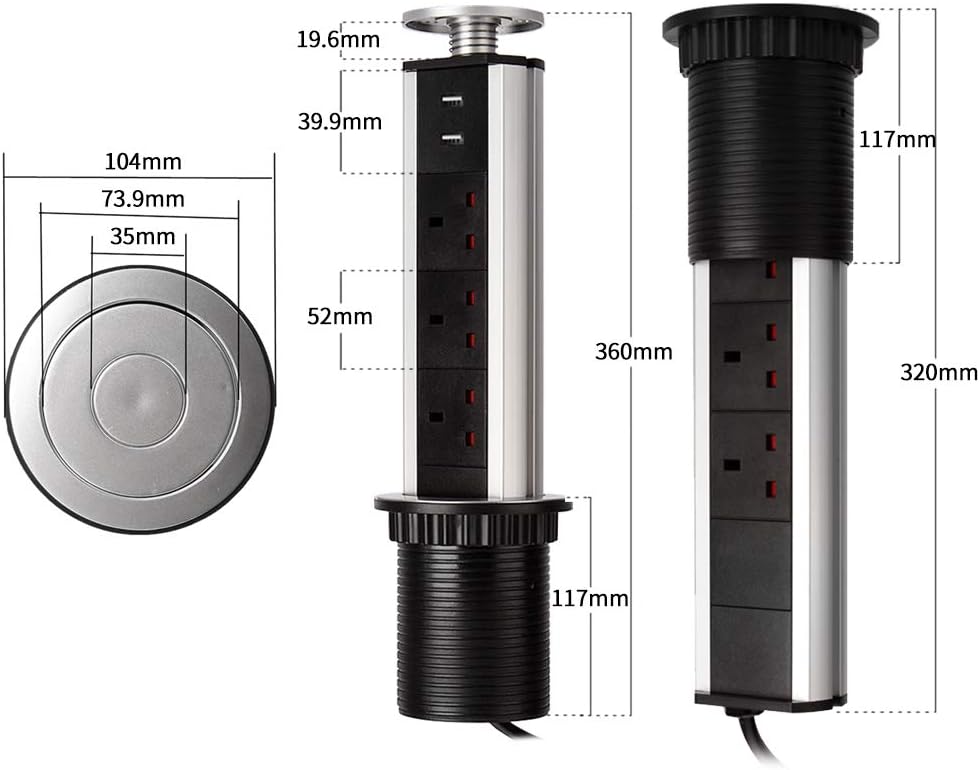 Pull Pop Up Power Sockets for Kitchen Worktops Electrical Plug Socket ...