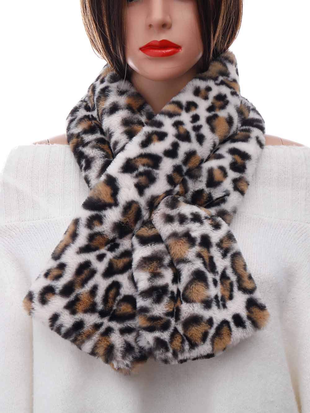 Jovono Women's Winter Fake Faux Fur Scarf Collar Leopard Plush Shawl ...