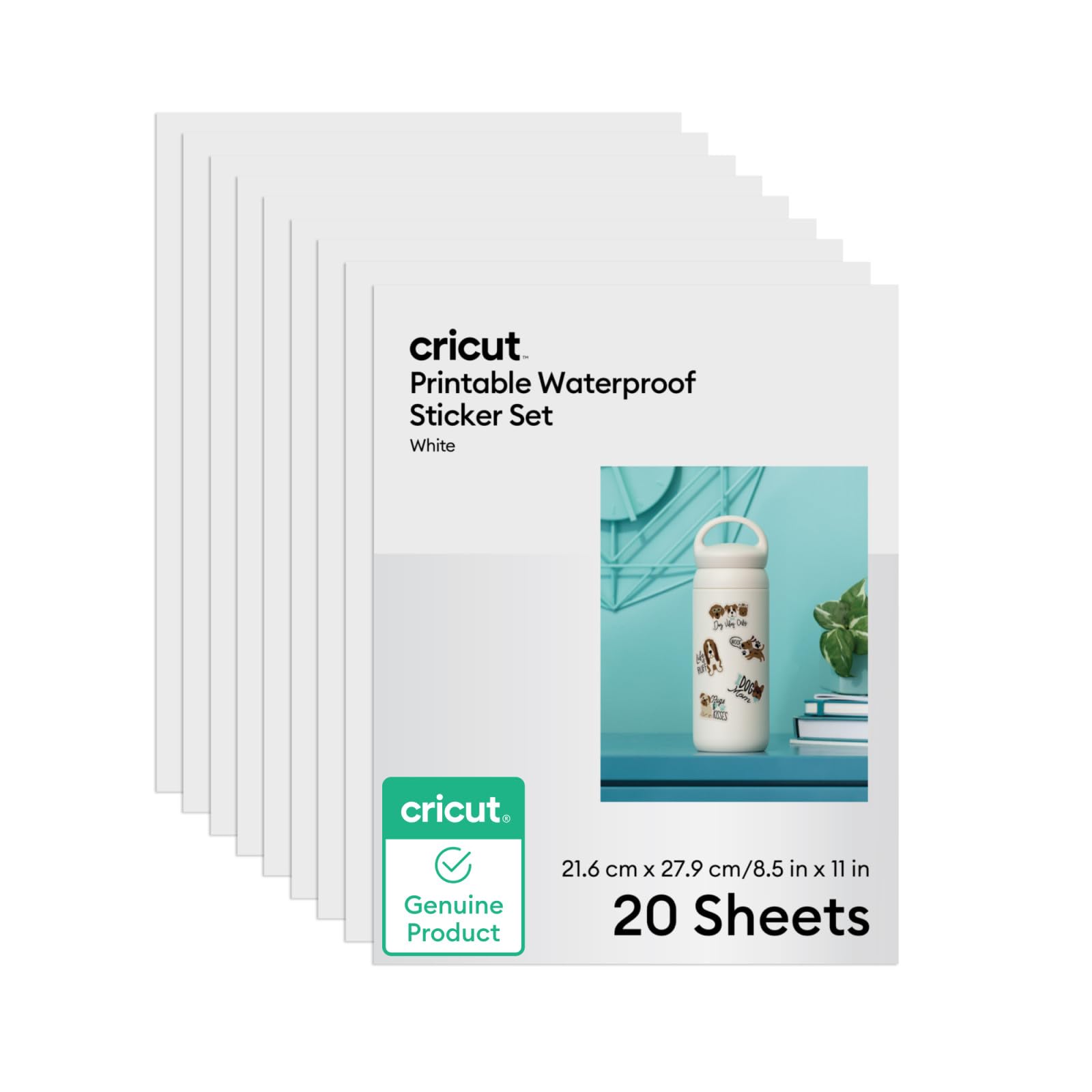 Cricut Printable Waterproof Sticker Set, 20 White Sheets (8.5" x 11 ...