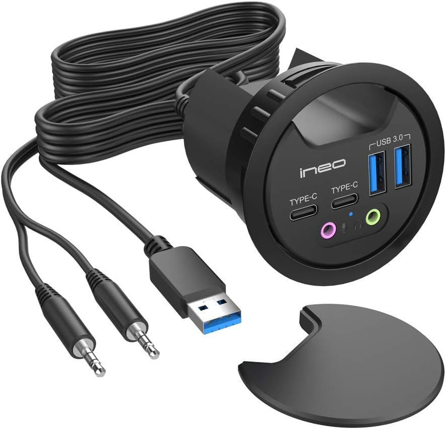 In Desk USB 3.0 Hub with Audio Jack – THC06-VI (2x USB Type A, 2x USB C ...