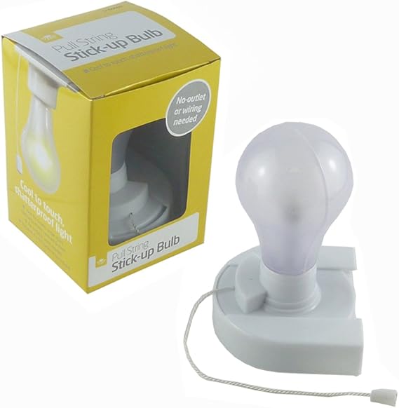 NEW PULL STRING STICK UP BULB - EASY TO INSTALL - CORDLESS NO OUTLETS ...