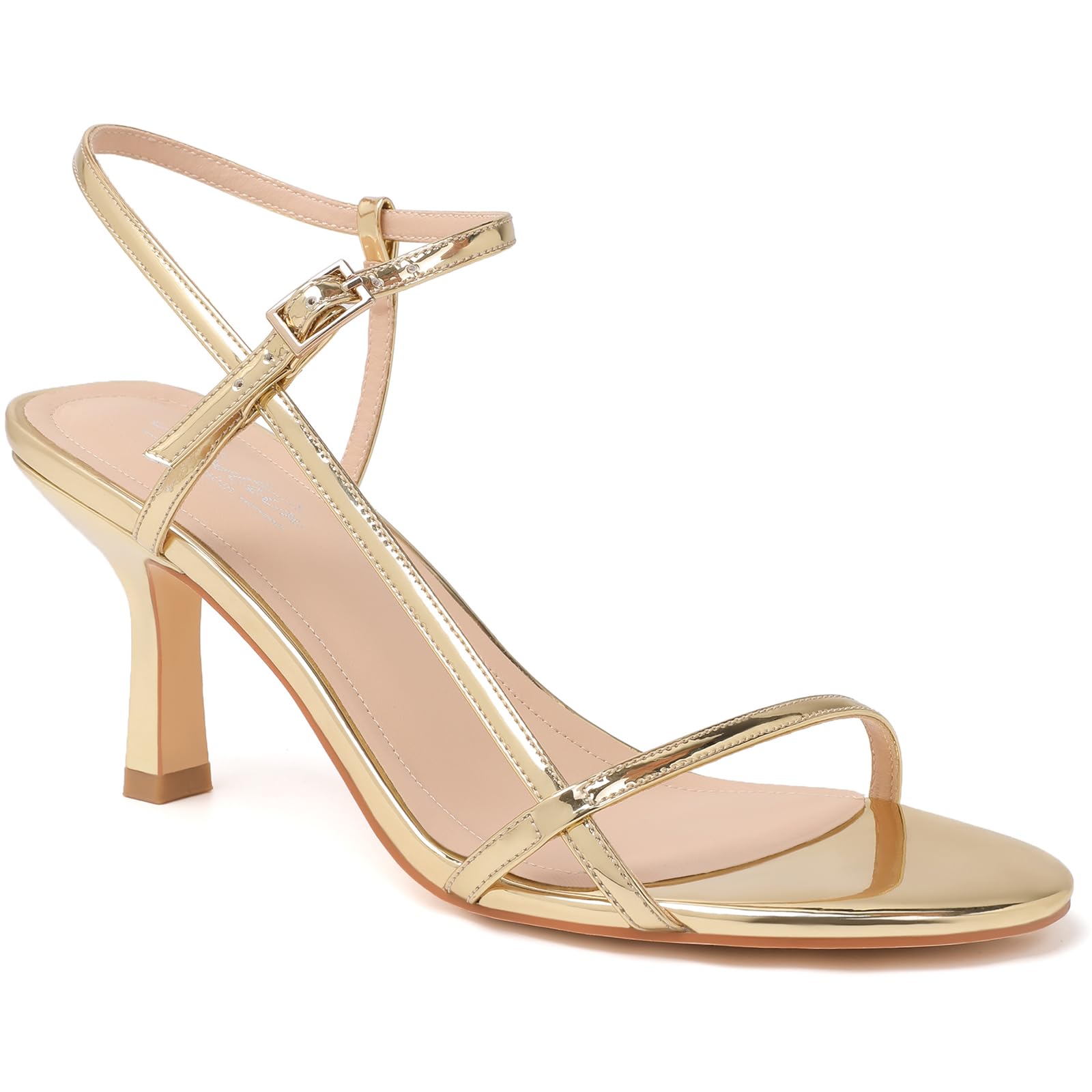 Mostrin Women's kitten Low Gold Strappy Heels for Women Open Round Toe ...
