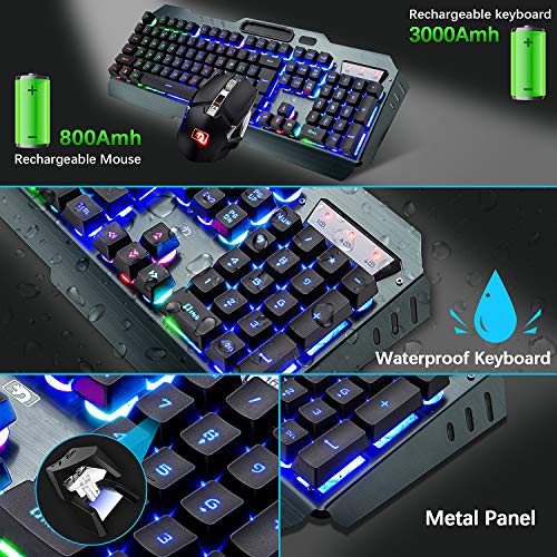 Wireless Gaming Keyboard and Mouse Combo,3 in 1 Rainbow LED ...