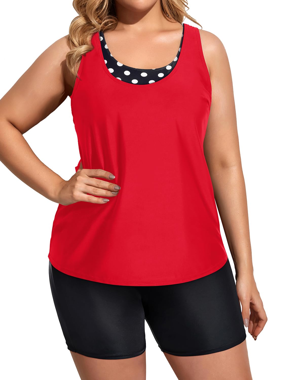 Holipick Women Black Long Plus Size 3 Piece Tankini Swimsuits Tummy ...