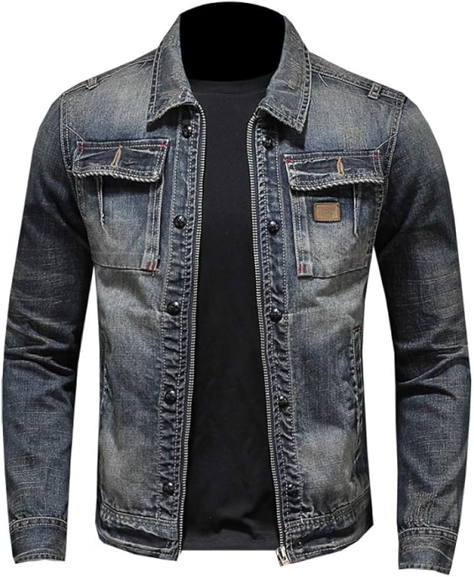 Veste en Jean pour Homme Veste d'outillage en Denim rétro Veste de Moto ...