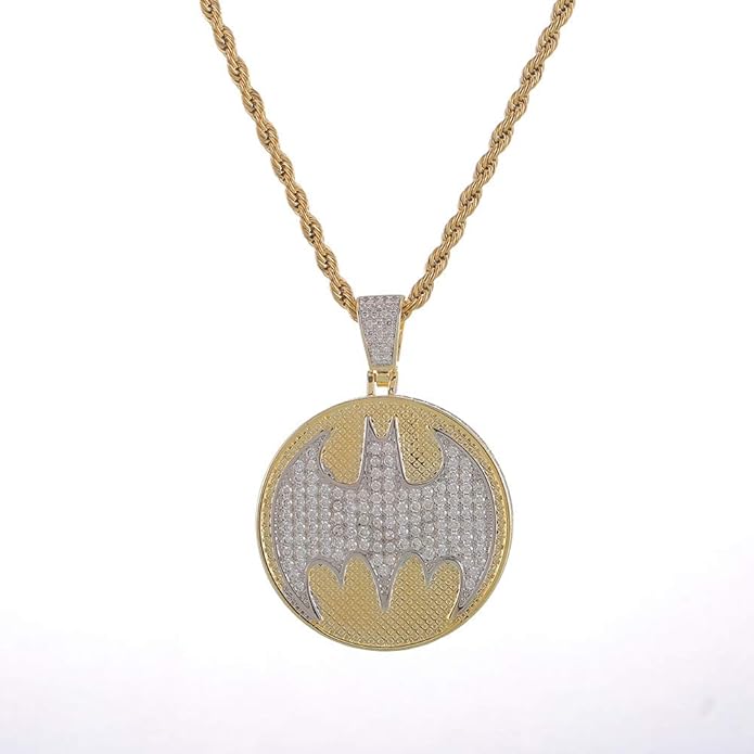 KMASAL Jewelry Hip Hop Iced Out Batman Pendant Gold Plated Lab Diamond ...