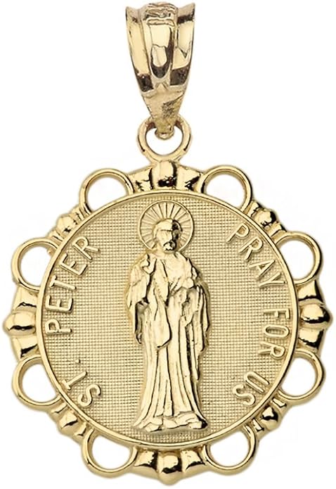 Amazon.com: 14k Yellow Gold St. Peter the Apostle Round Pendant Pray ...