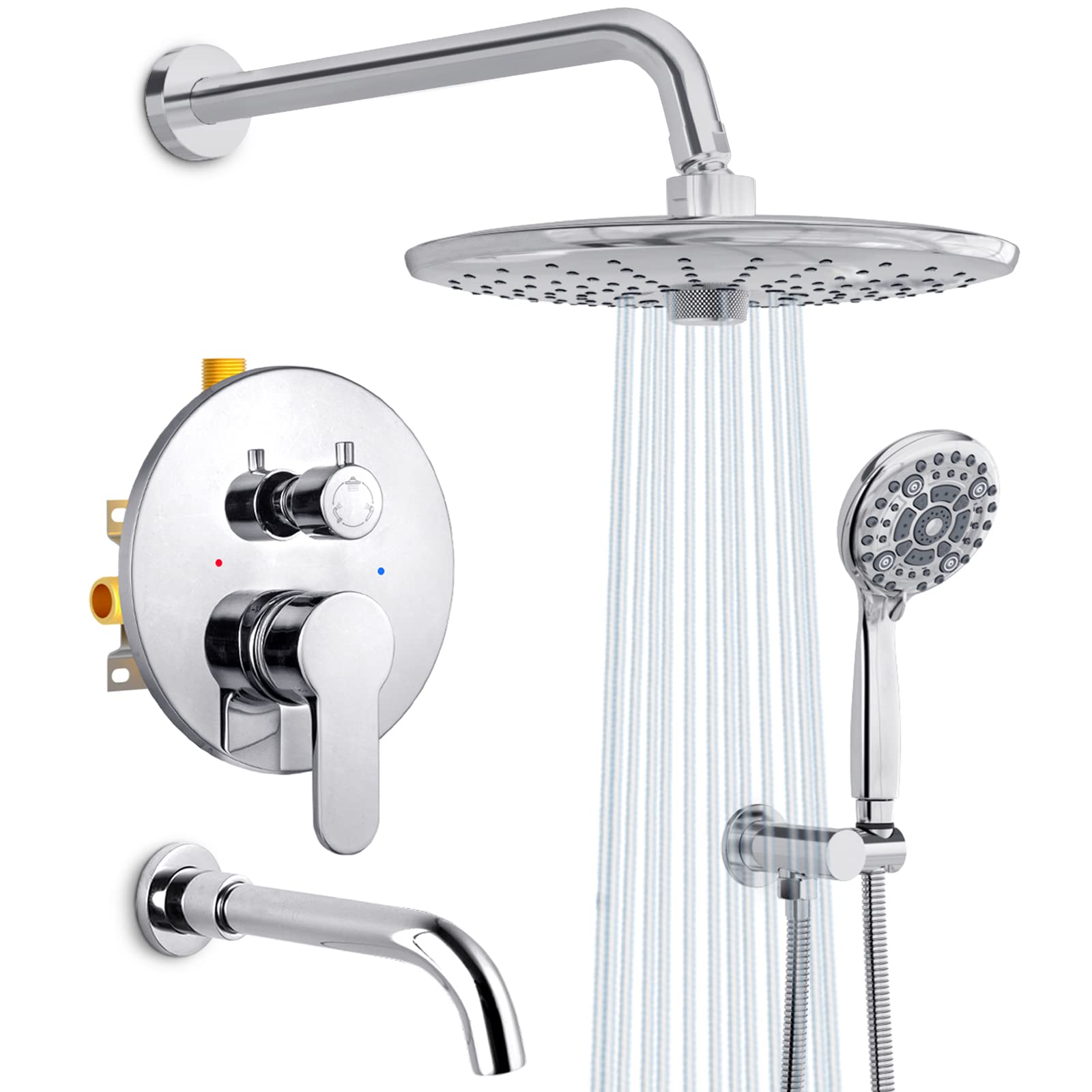 SR SUN RISE 10 Inches Tub and Shower Faucet Combo Wall Mounted Shower ...