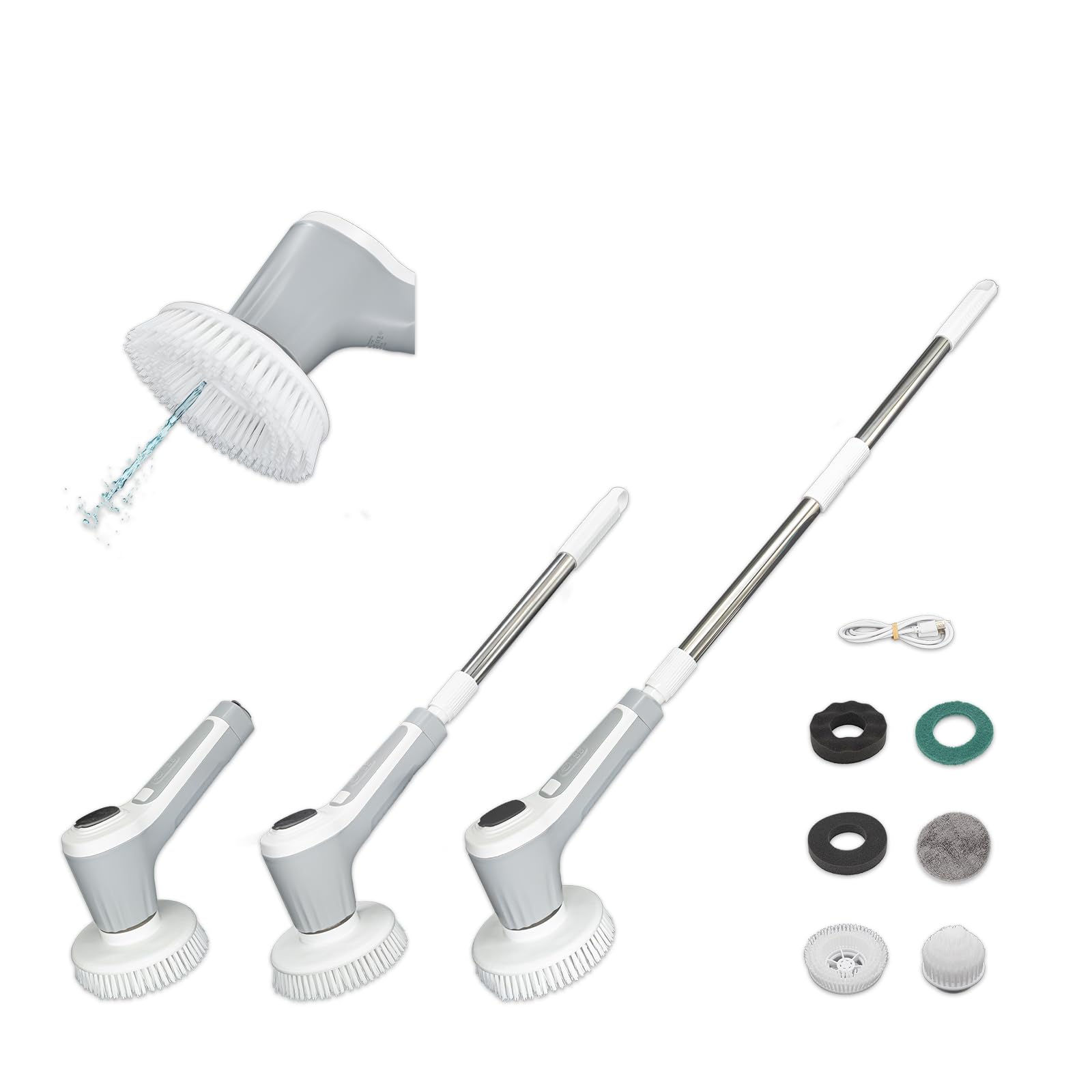 Electric Spin Scrubber,Cordless Cleaning Brush, 6 Brush Heads, Spray ...