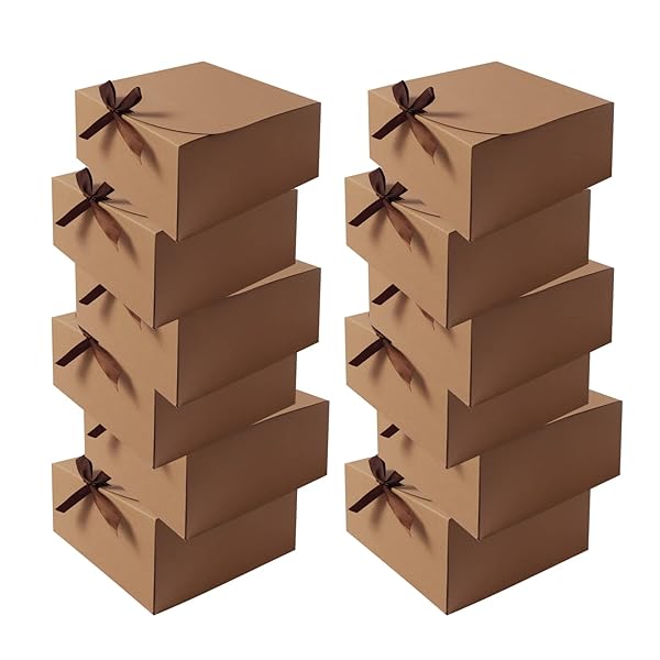 WLUSEAXI 12pack Gift Boxes with Lids,Brown Gift Boxes Bulk with Brown ...