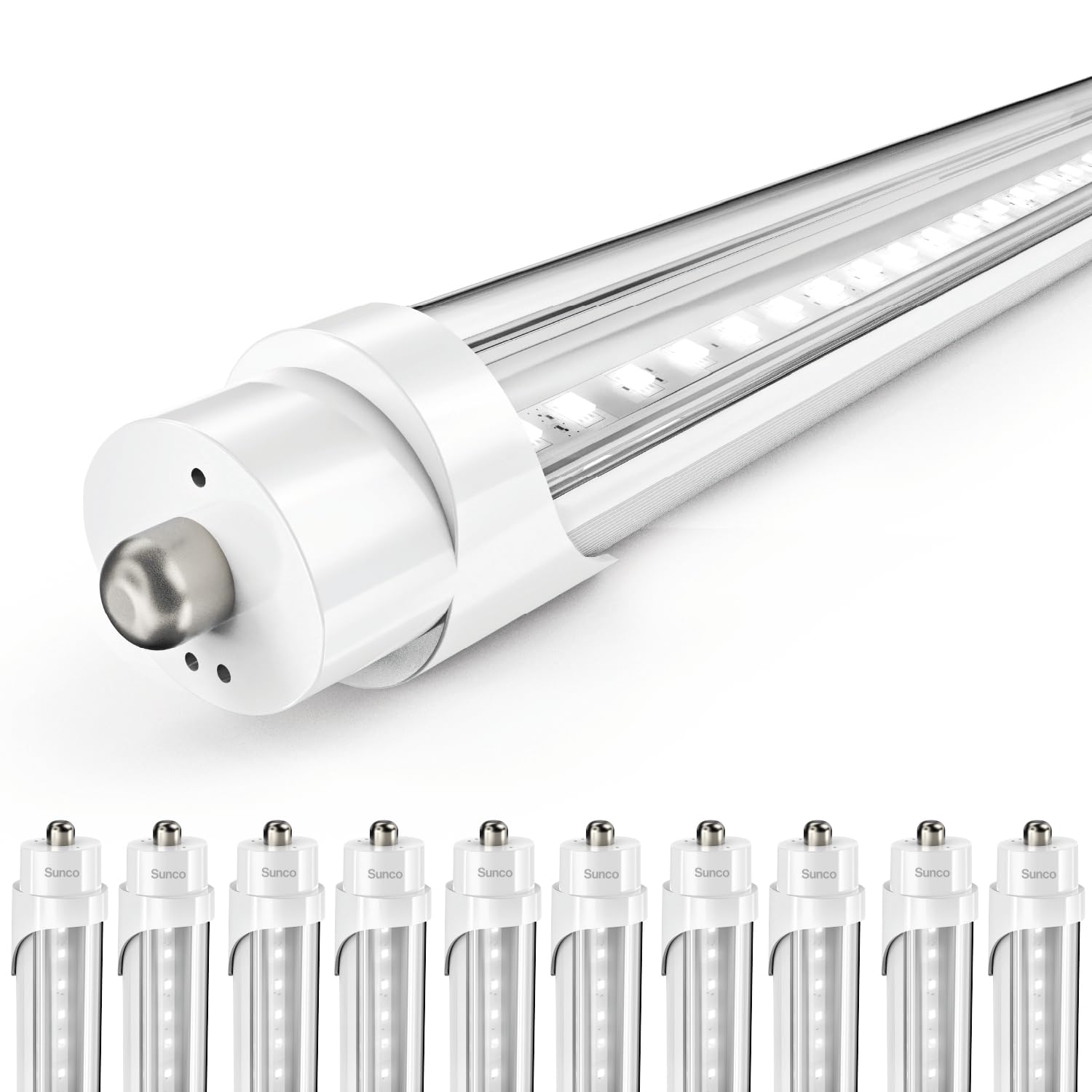 Sunco 10 Pack T8 LED Bulbs 8 Foot, Ballast Bypass LED Tubes 8ft ...