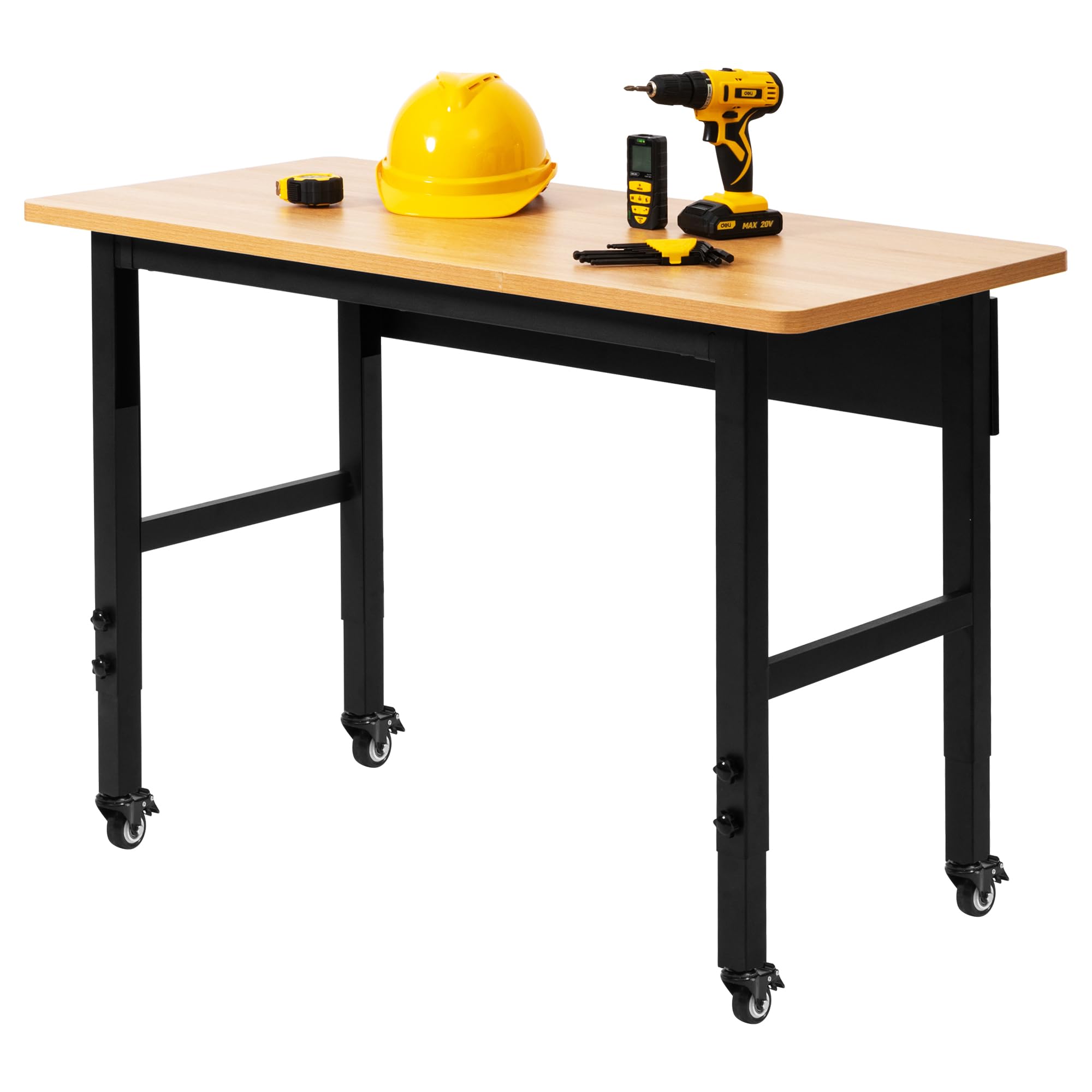 48" Adjustable Workbench with Wheels, Rolling Work Table for Garage ...