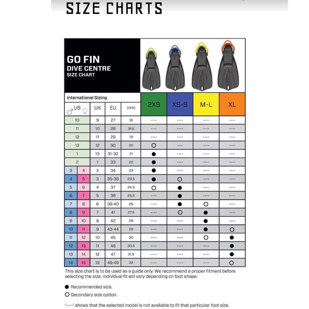 Scubapro Go Travel Fin Size Chart Scubapro Go Travel Fin Size Chart