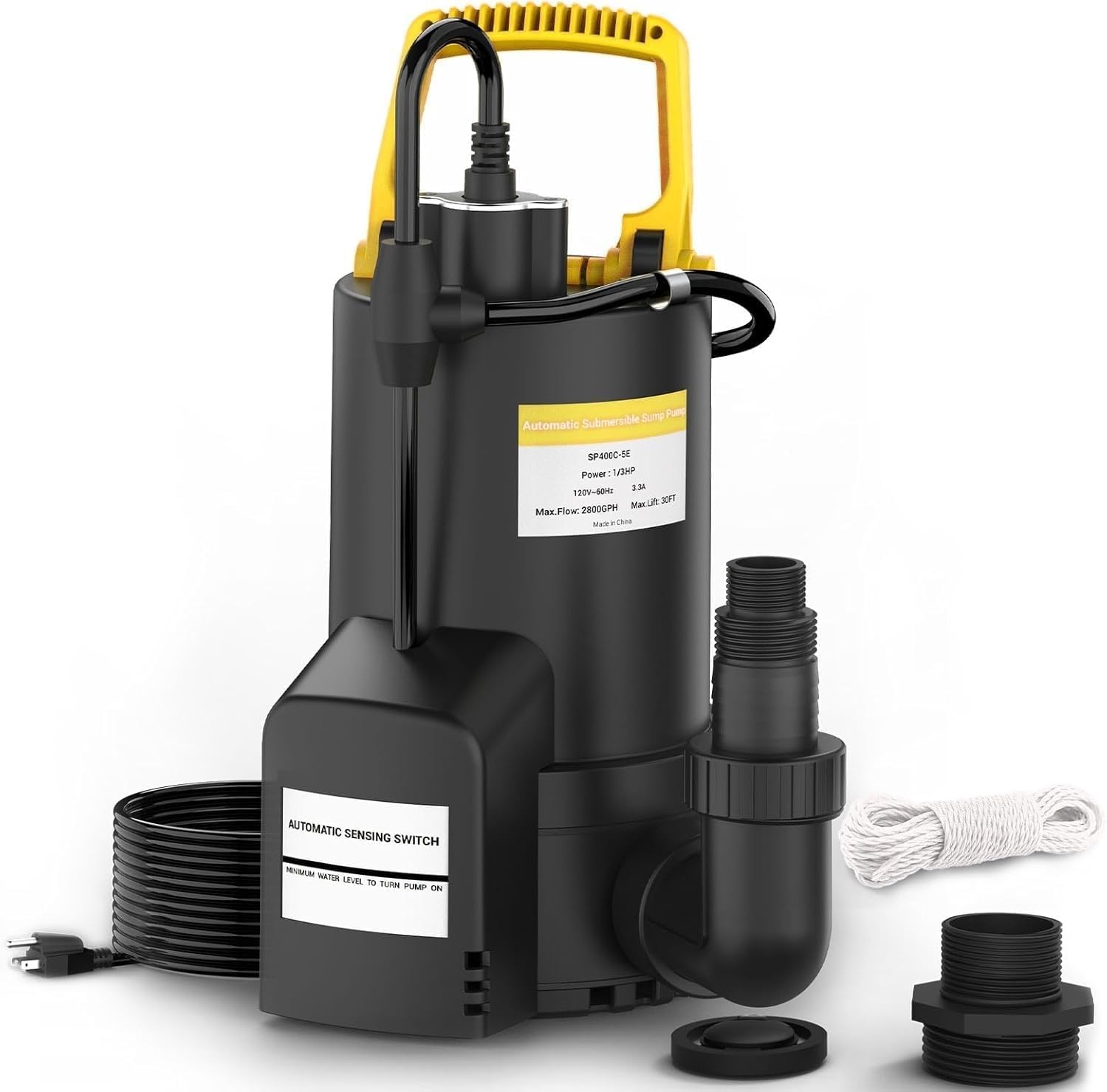 QIOMALA 1 HP Automatic Submersible Water Pump, 3450 GPH Sump Pump ...