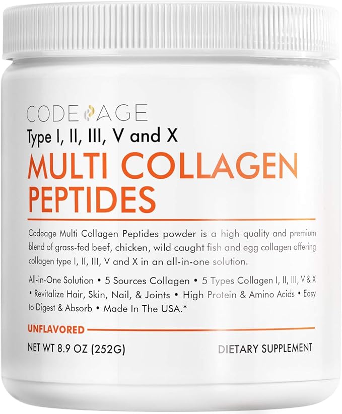 Codeage Multi Collagen Protein Powder Hydrolyzed, Type I, II, III, V, X, Grass Fed All in One ...