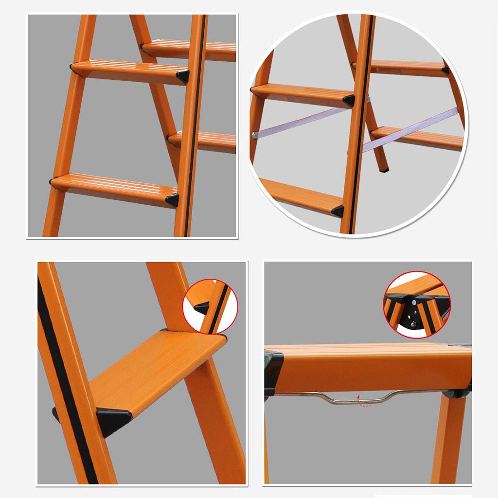 Color : ORANGE, Size : 450 * 745 * 955MM Metal Four Step Ladder Folding ...