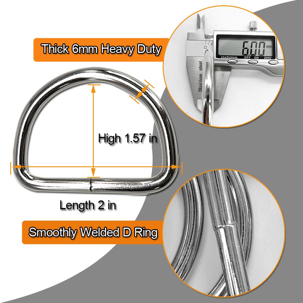 Ewparts 2 Inch Metal D Rings 2” Ring Metal D Ring 2 Inch 6mm Thickness ...