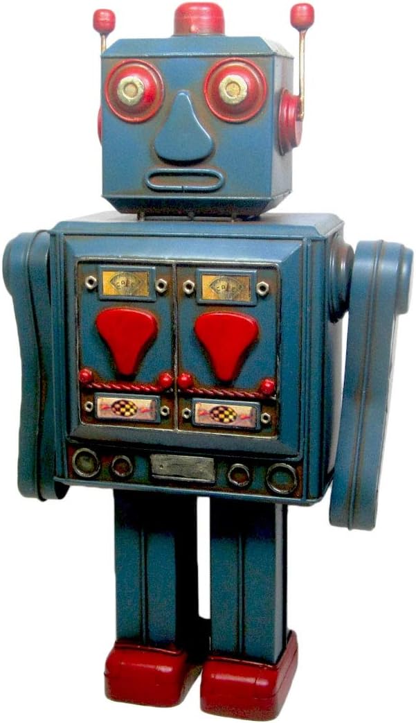 43cm Retro Blue Robot Coin Bank Money Box Tin Plate Metal Decorative ...