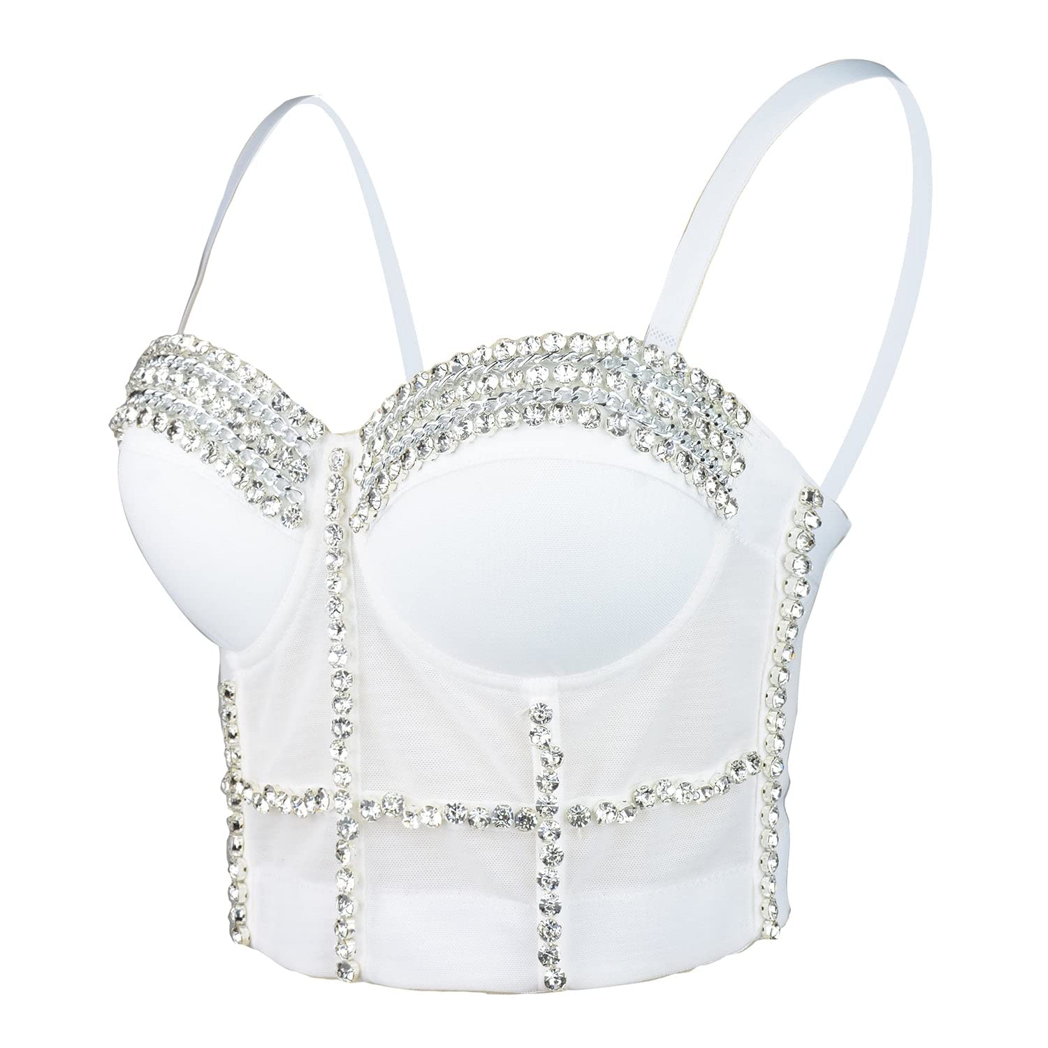 ELLACCI Women's Diamond Chain Mesh Bustier Crop Top Push Up Corset Top ...