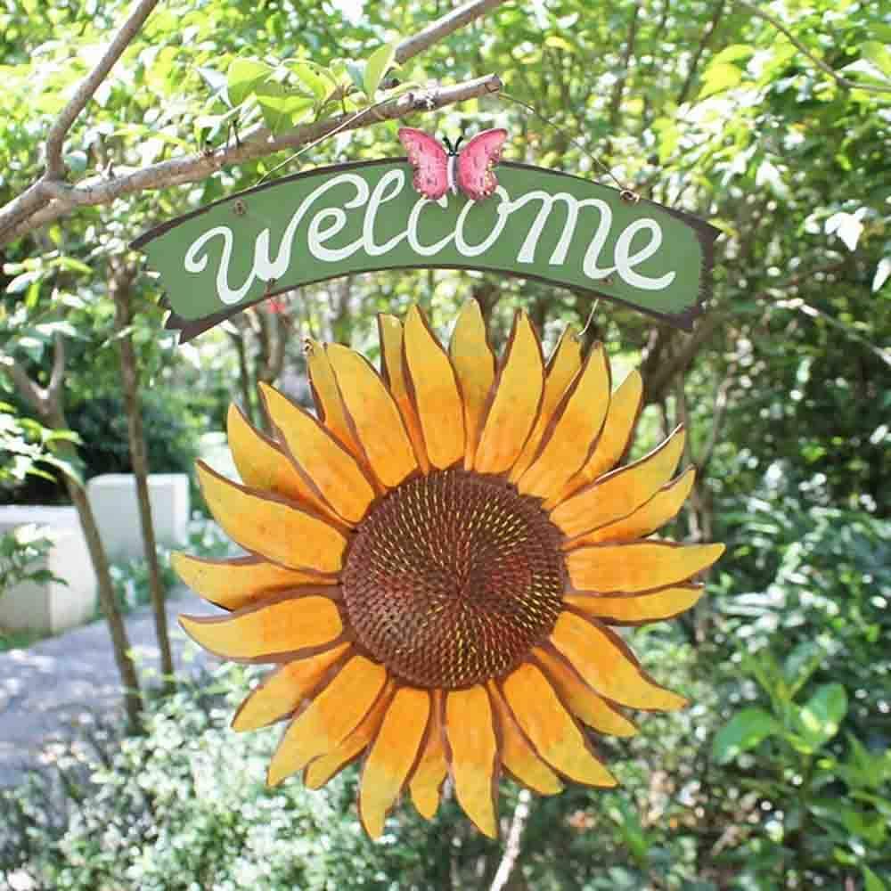 EASYBUY Garden Welcome Signs Metal Hanging Yard Art Decorative Outdoor ...