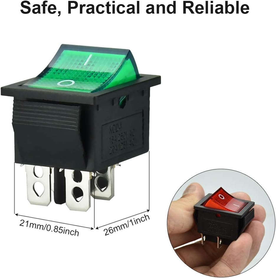 6 PCS Rocker Switch 4 Terminals DPDT Illuminated Rocker Switch with ...