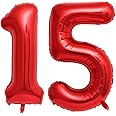 Amazon.com: 40 Inch Red 15 Number Balloons Giant 15 or 51 Balloons Red ...