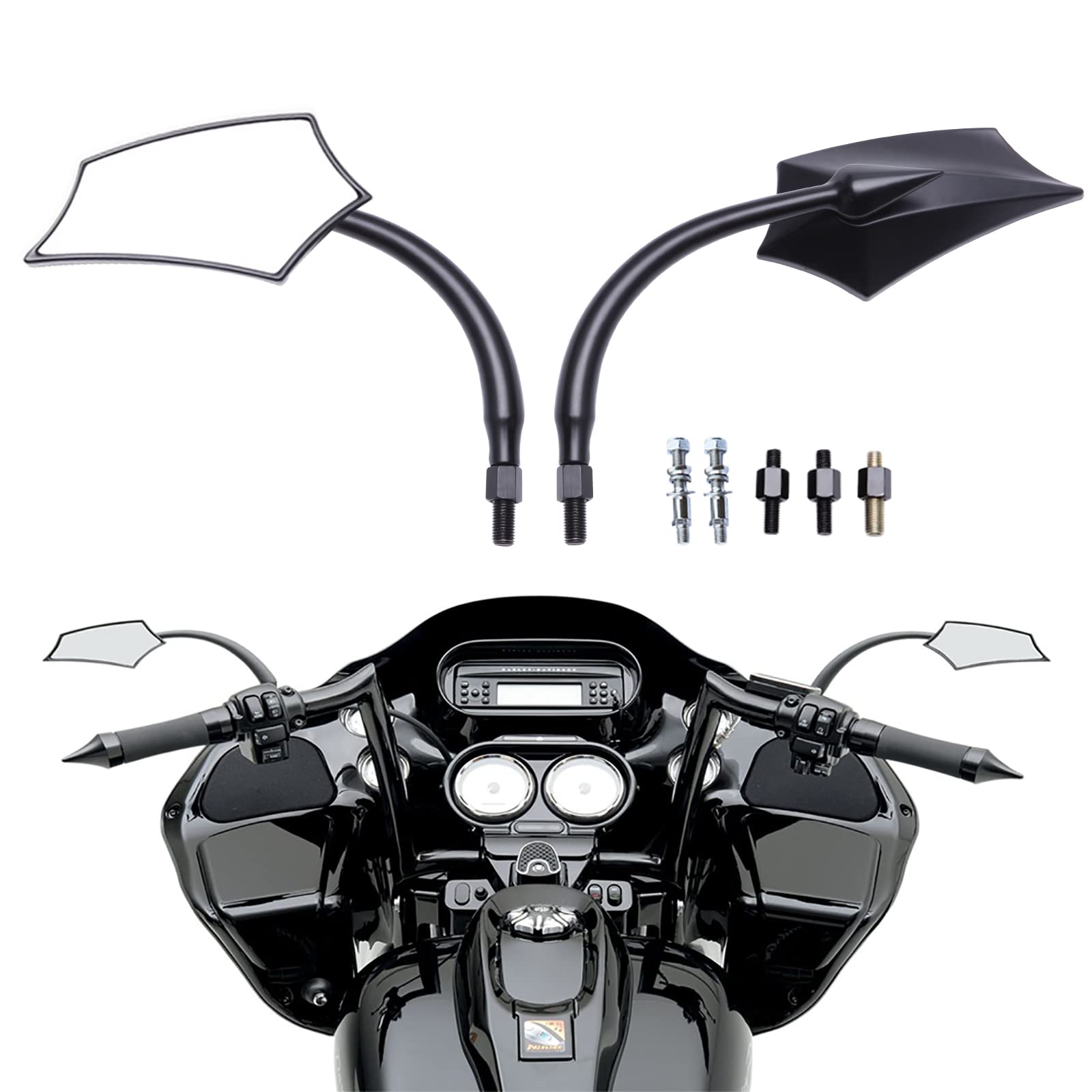 DREAMIZER Motorcycle Mirrors for Handlebars - Universal 8MM 10MM Side ...
