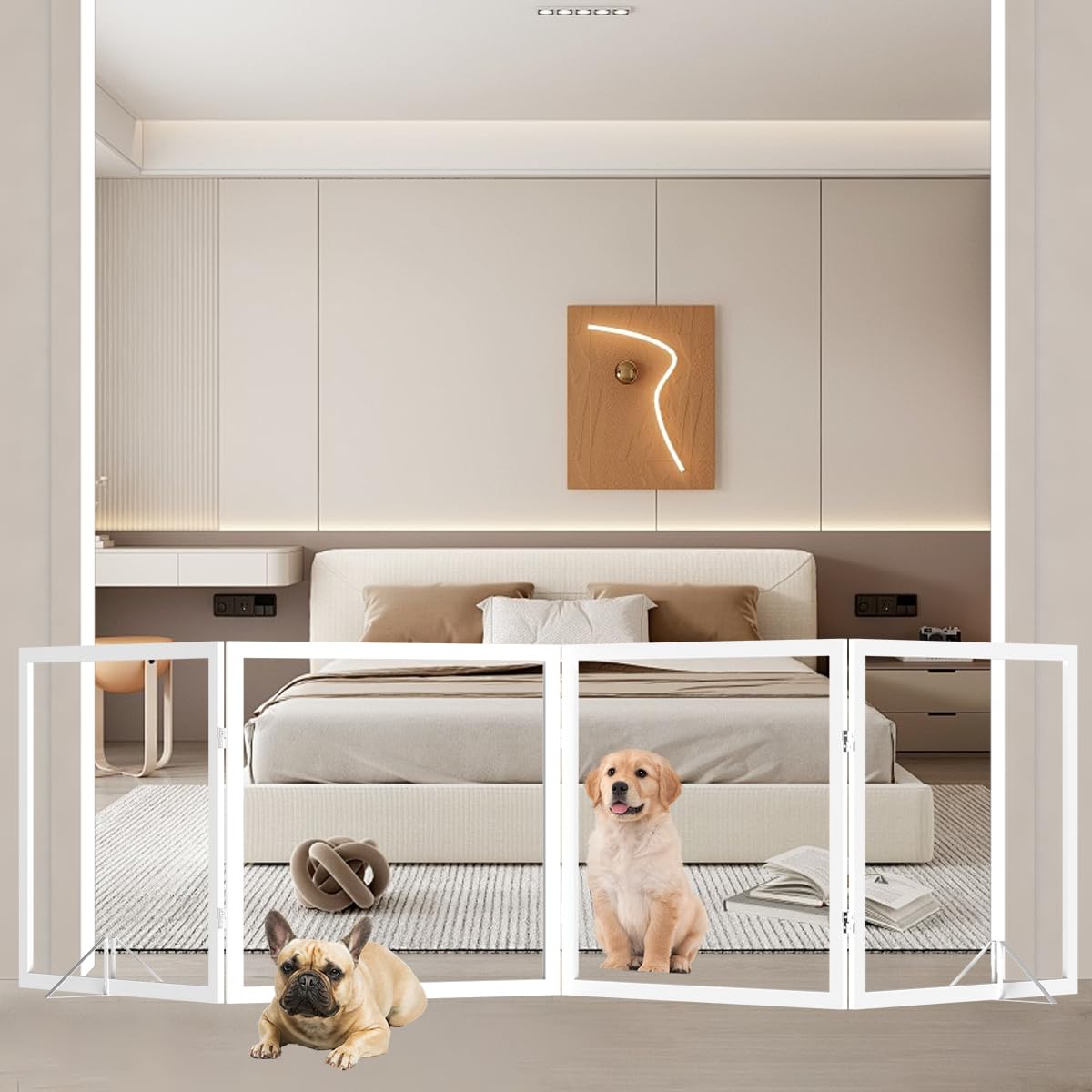 DEARBB Acrylic Clear Dog Gate 96in W x 24in H Wooden Freestanding ...