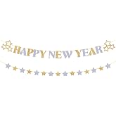 Amazon.com: Happy New Year Banner Glitter Pre-Strung Hello 2025 &Happy ...