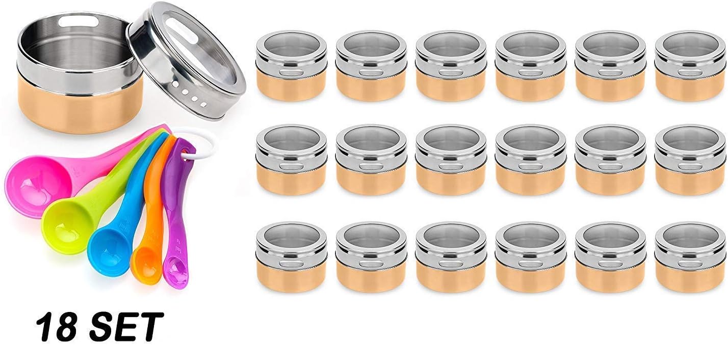Amazon.com: Stainless Steel Magnetic Spice Jars - Bonus Measuring Spoon ...