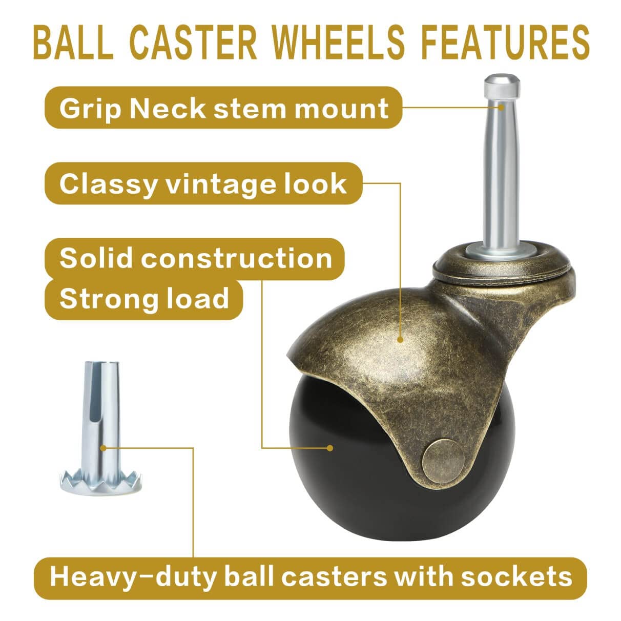 Mua JGJC 2 inch Swivel Stem Ball Caster Wheels, Antique Furniture ...