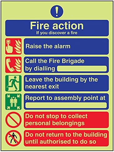 VSafety Glow In The Dark General Fire Action 6 Message Sign – 150mm x ...