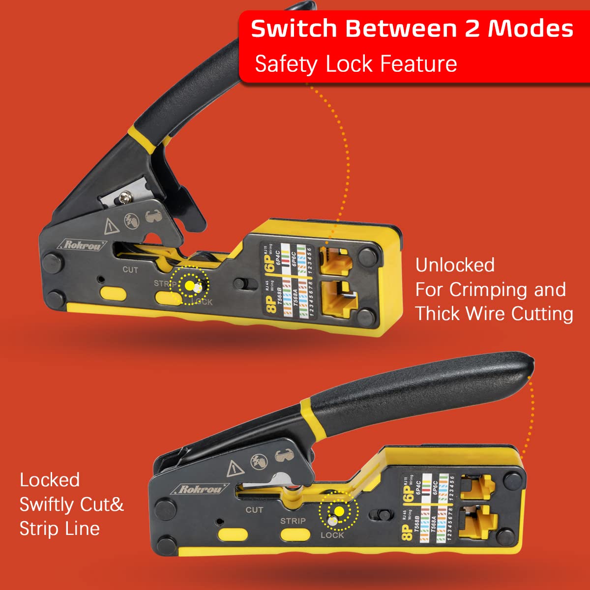 Mua Rokrou RJ45 Crimp Tool Pass Through Ethernet Crimper CAT6 Cat5e ...