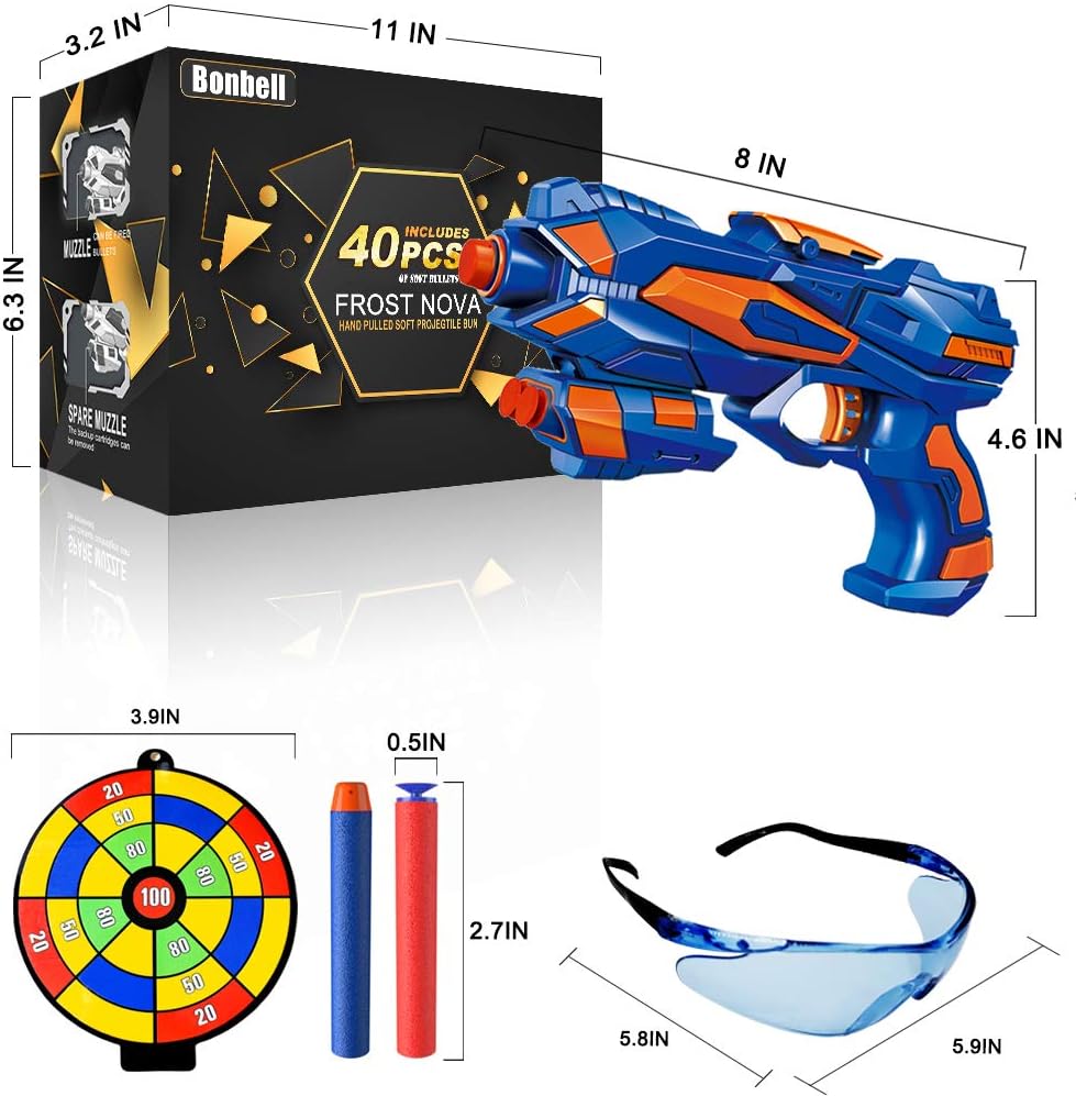 Bonbell Toy Gun, Foam Blaster Set with 40 Soft Foam Bullets, Kids ...