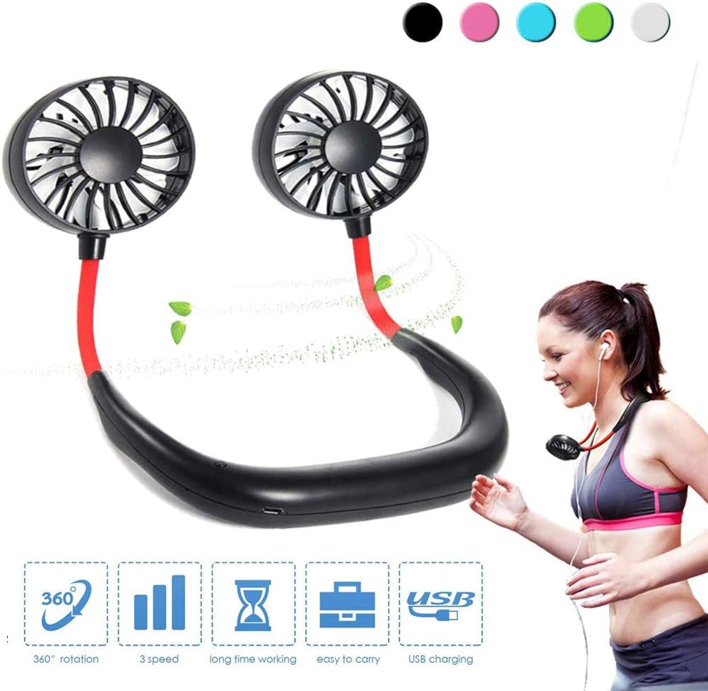 Portable Neck Hanging Fan, USB Rechargeable with Dual Wind Head Fan ...