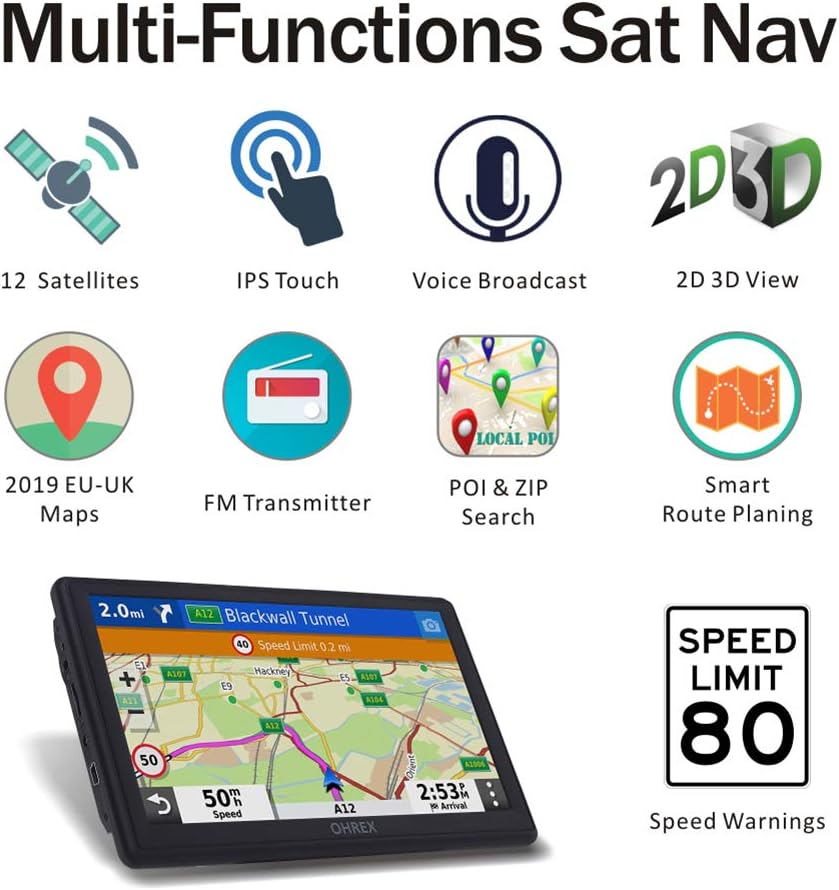 OHREX Sat Nav (7 inch), with 2021 UK Europe Maps (Free Lifetime Updates ...