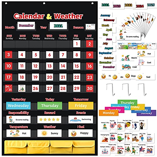 Classroom Calendar Pocket Chart with 160 Cards,Large 43.9”x 27.5 ...