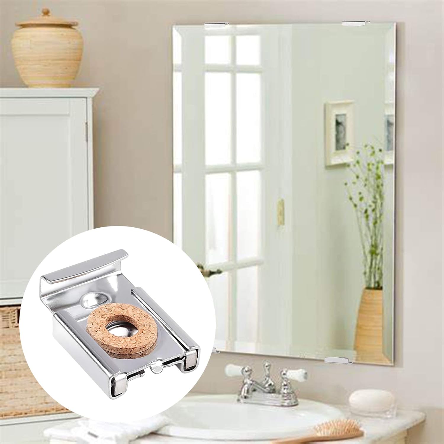 Justech (4 Sets) 16 Pieces Mirror Glass Hanging Fixing Kit Frameless ...