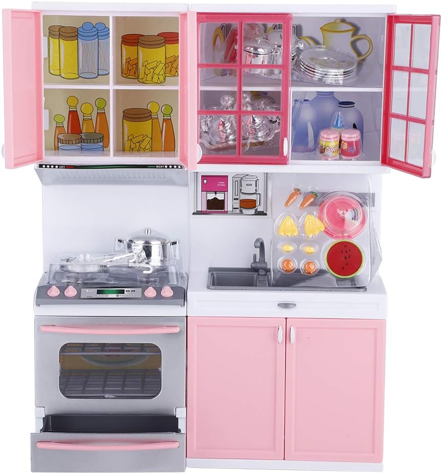 Zerodis Mini Kitchen Pretend Role Play Toy Set Pink Kitchen Miniature ...