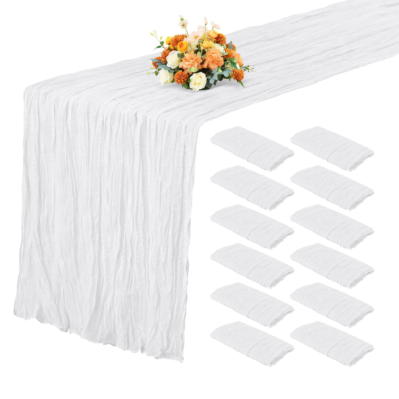 LOKUME 12 Pack 35x70 Inch Cheese Cloth Table Runners White Boho Rustic ...