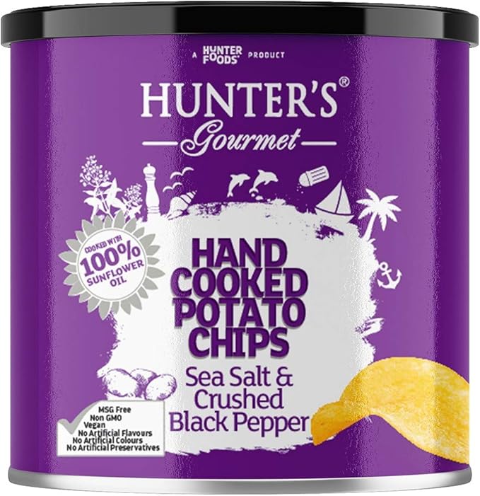 Hunter's Gourmet Hand Cooked Potato Chips Sea Salt & Crushed Black ...