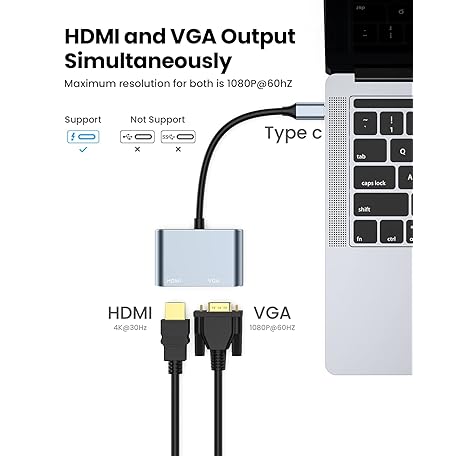 Mua USB Type C to HDMI VGA Adapter, Vilcome 2 in 1 Thunderbolt 3 to VGA ...