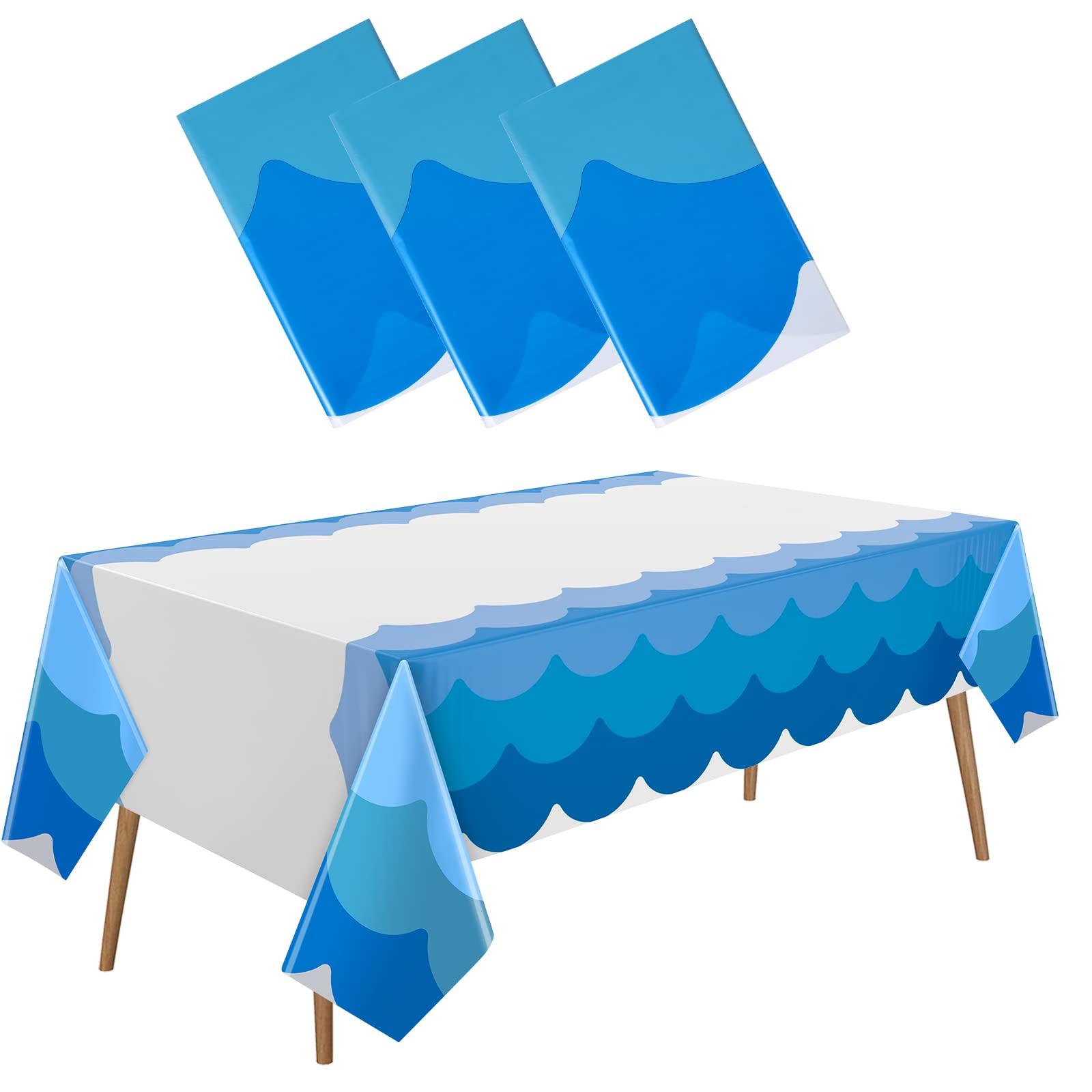 Irenare 3 Pcs Ocean Waves Theme Tablecloth Ocean 87 x 108 Inch Blue ...