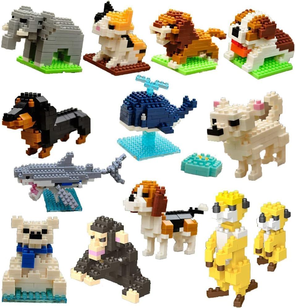 ENHANA 12 Bags Mini Building Blocks Dogs Cats Dolphins Elephants ...
