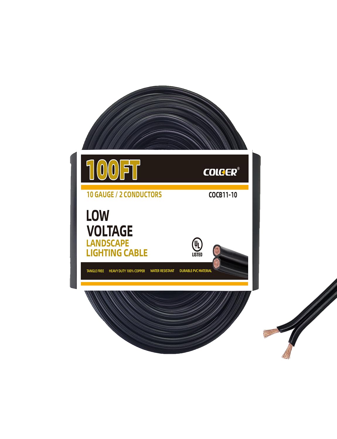 COLOER 100ft 10/2 Low Voltage Landscape Lights Wire Stranded PVC Cord ...
