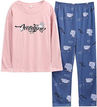 Amazon.com: Cute Cat Pajamas for Girls Size 12-18 Big Kids Long Sleeve ...